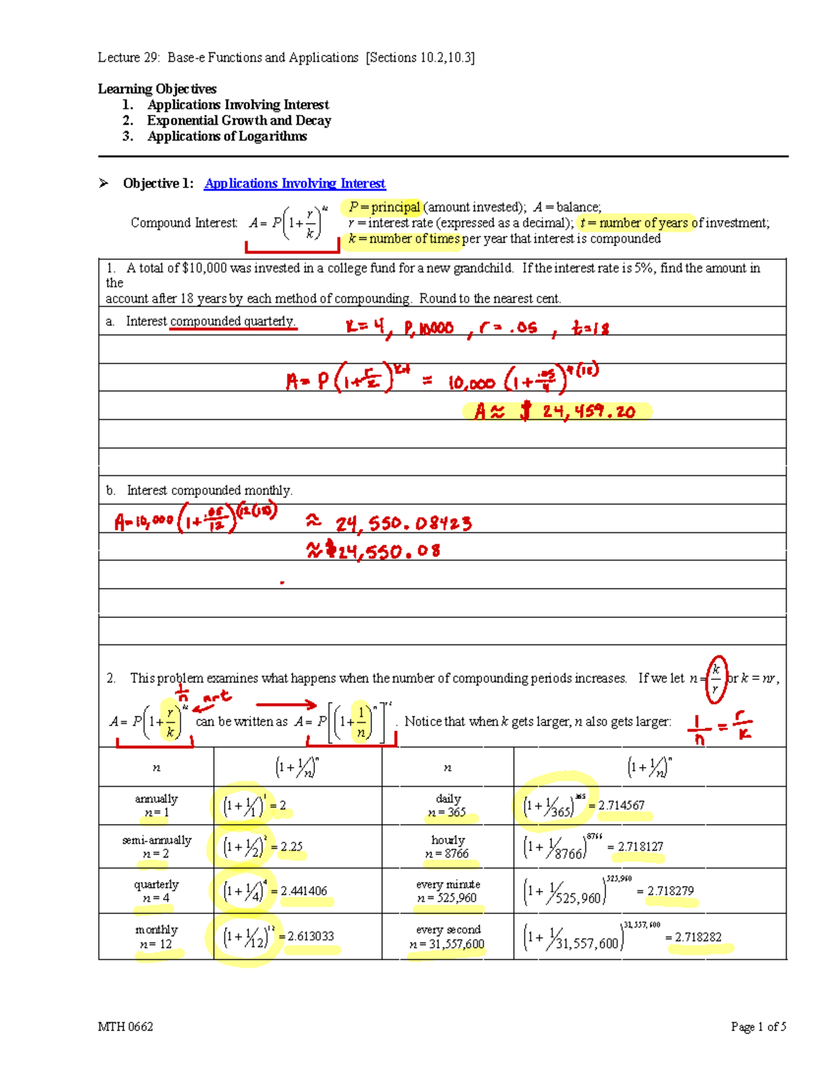 Lecture 29-Base-e Functions and Applications - Lecture 29: Base-e ...
