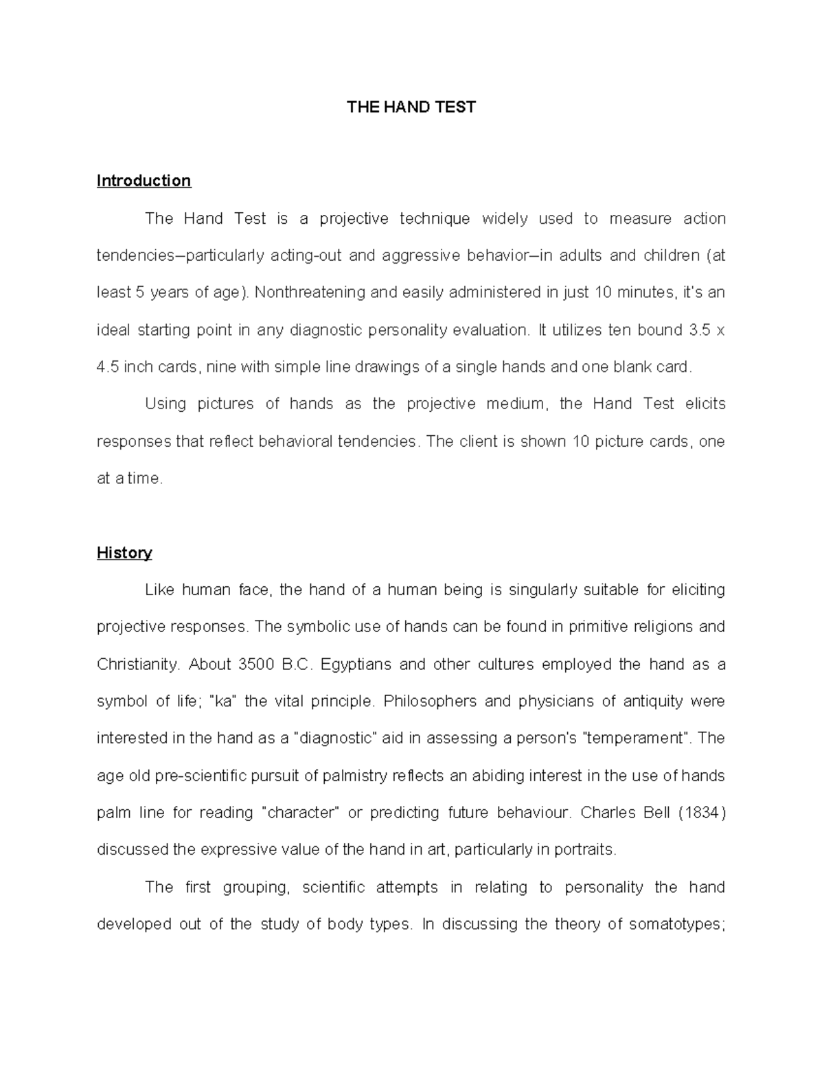 544255835 The Hand Test Final - THE HAND TEST Introduction The Hand ...