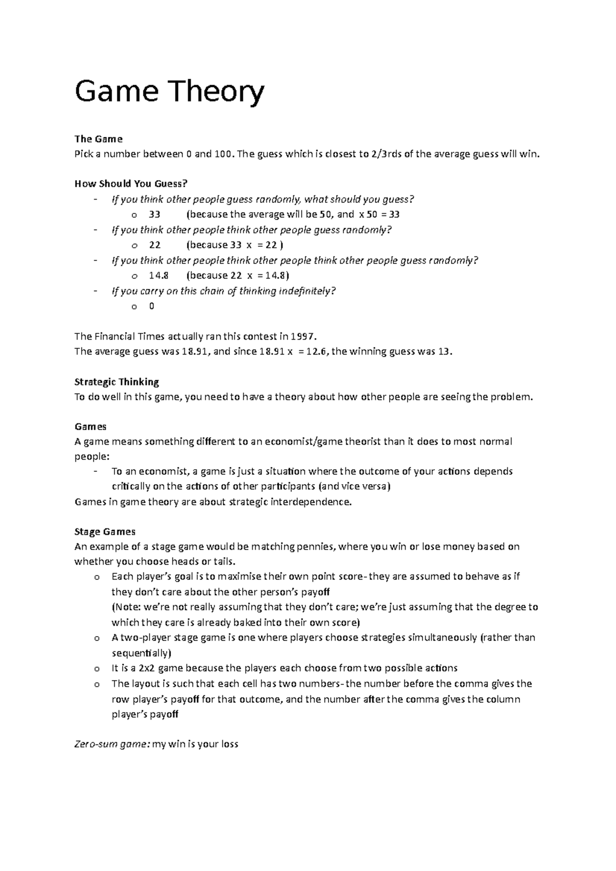 4- Game Theory - Game Theory The Game Pick a number between 0 and 100 ...
