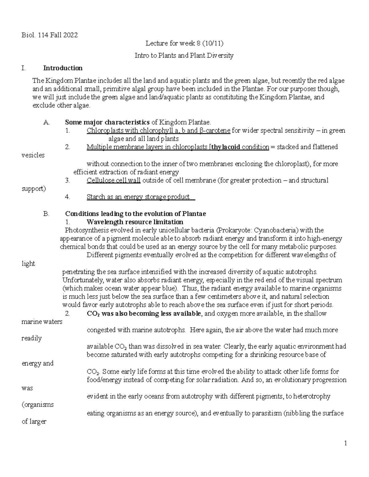 Intro to Plants and Plant Diversity - Biol. 114 Fall 2022 Lecture for ...