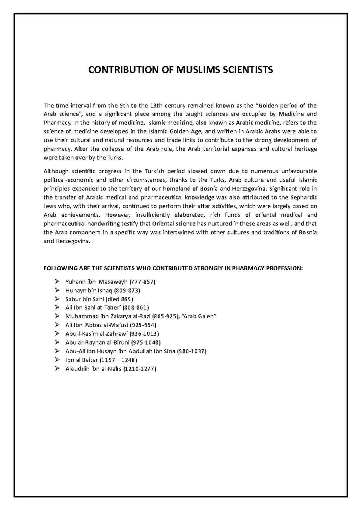 Contributation OF Muslims Scientists - CONTRIBUTION OF MUSLIMS ...