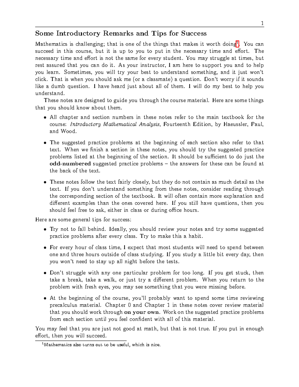 Review Exercises - 1 Some Introductory Remarks and Tips for Success Mathematics is challenging ...