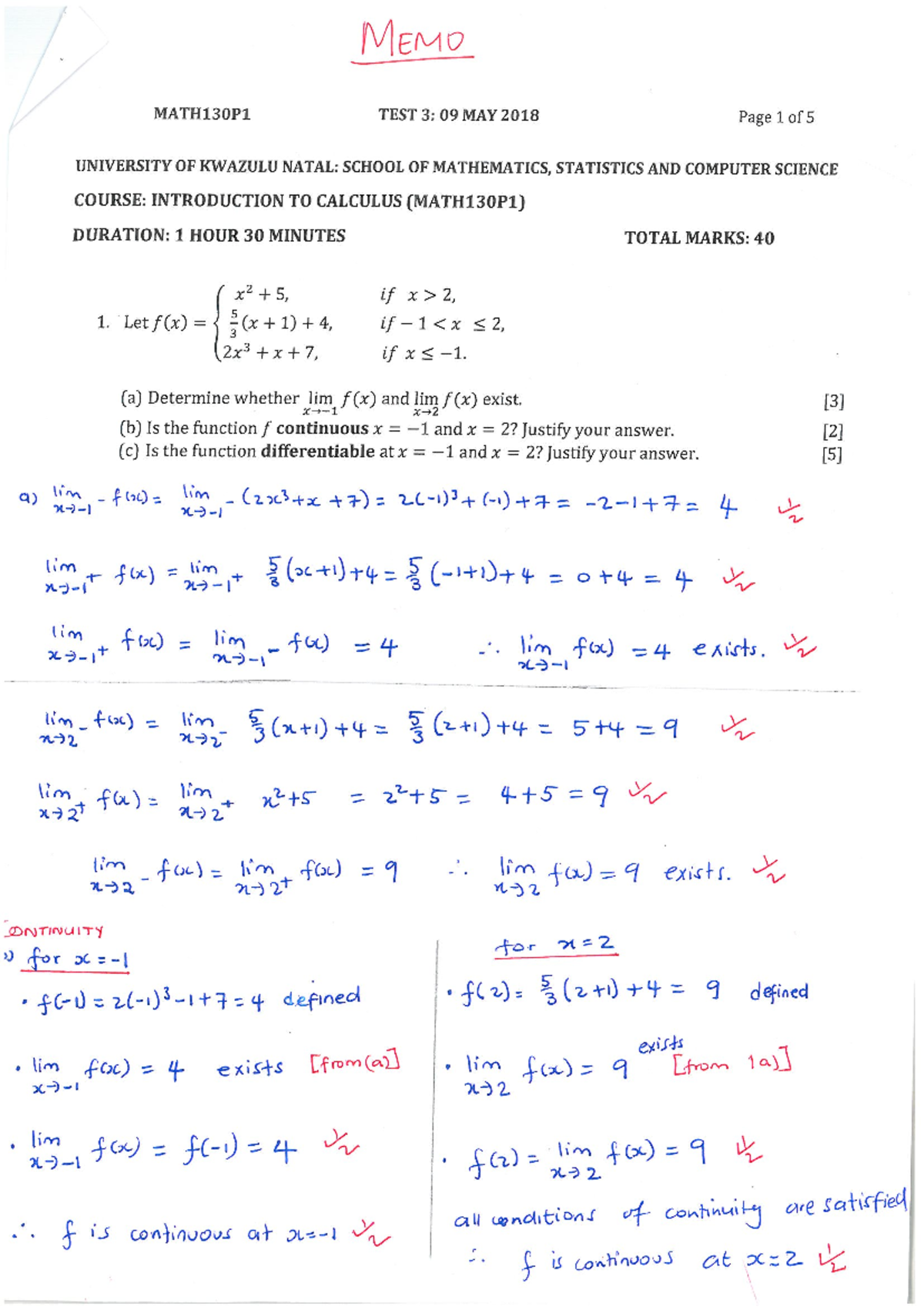 MATH130 2018 Test 3 and solutions - MATH130 - + - concave down concave ...