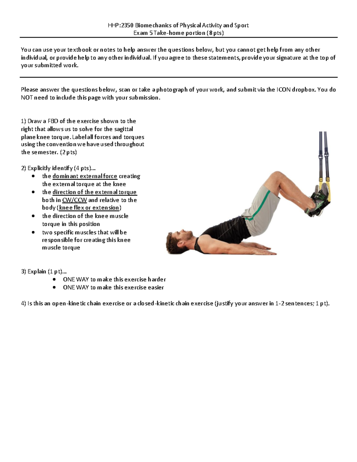 Exam 5 take home - Take home 5 - HHP:2350 Biomechanics of Physical ...