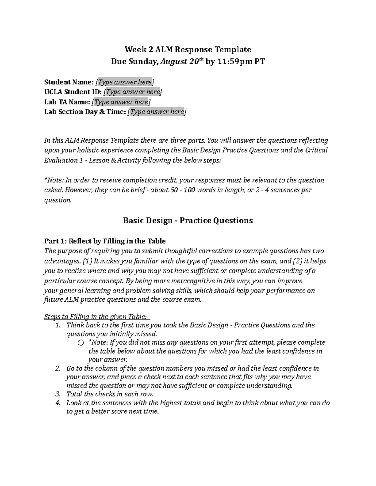 Week 2 ALM Response Template SSC23 - Week 2 ALM Response Template Due ...