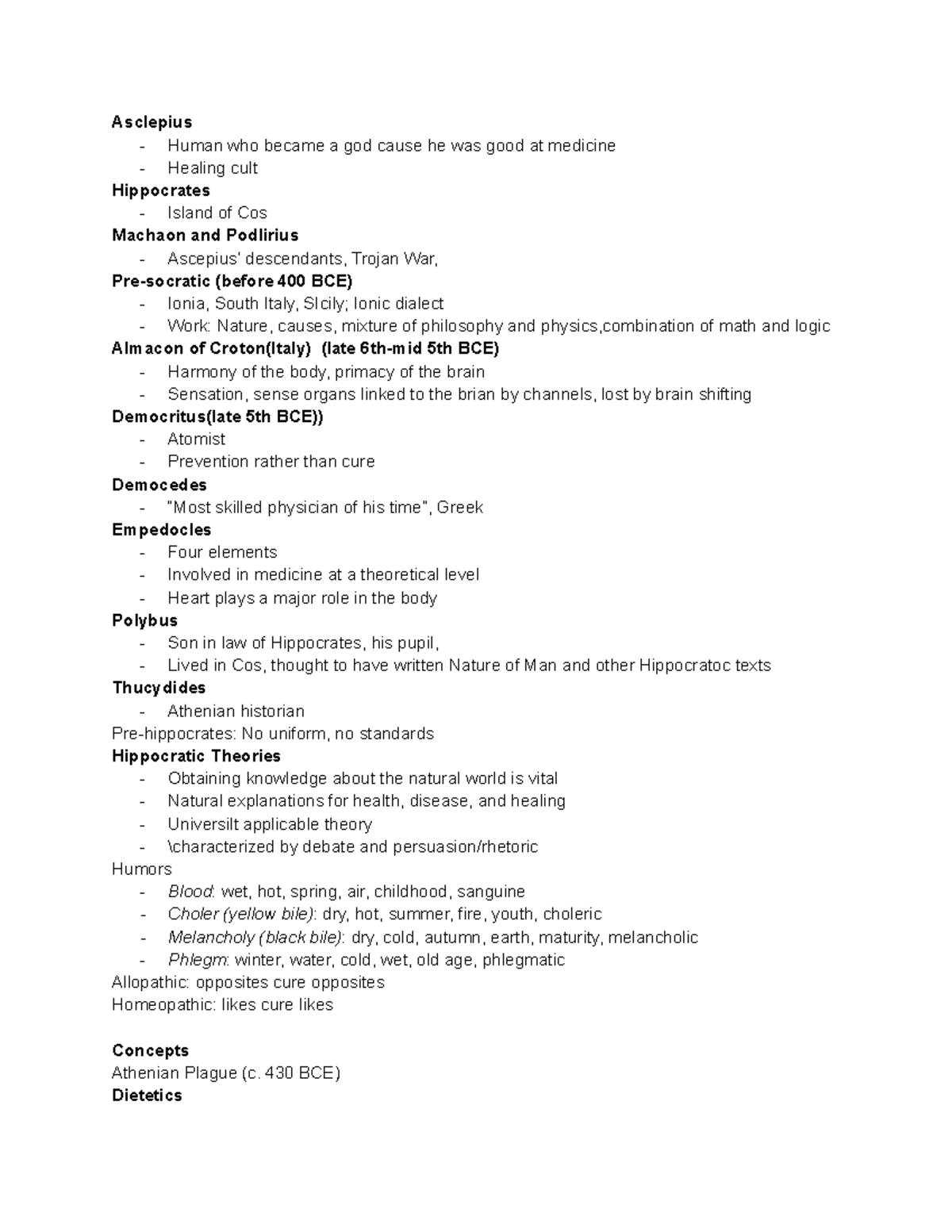 Ancient Medicine Exam 1 - Asclepius - Human who became a god cause he ...