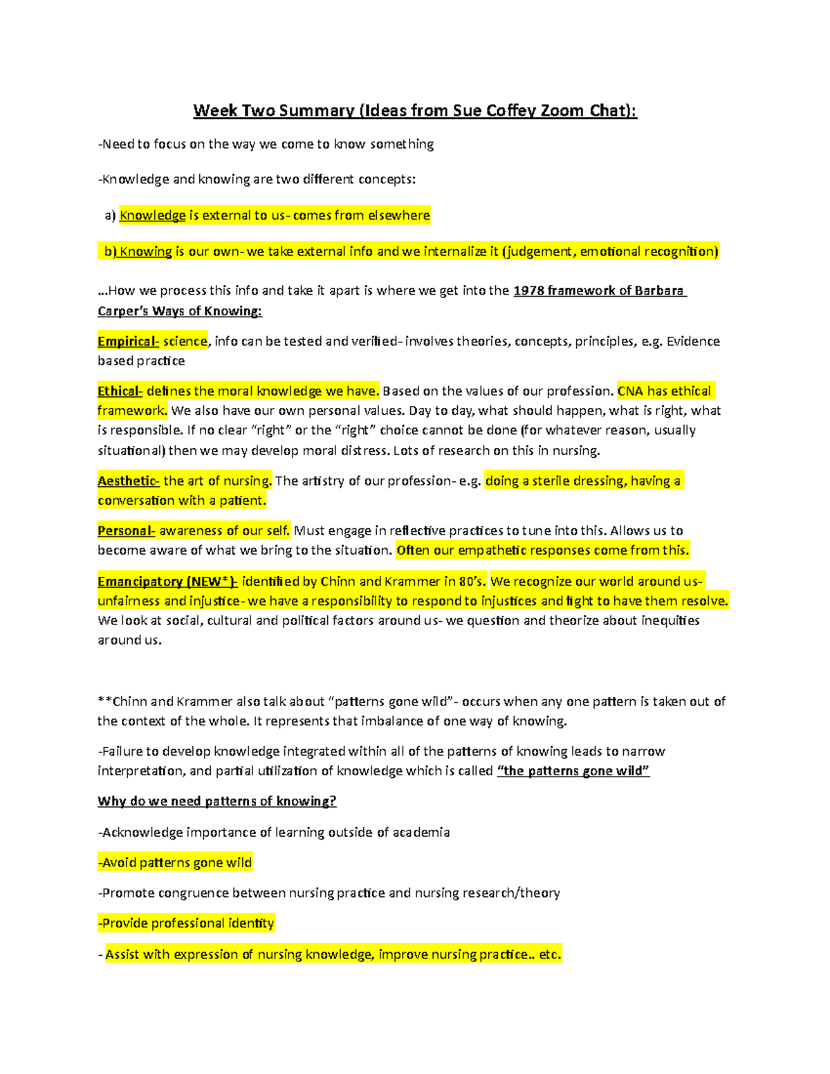 Week Two Summary - Lecture notes week 4 - Week Two Summary (Ideas from ...