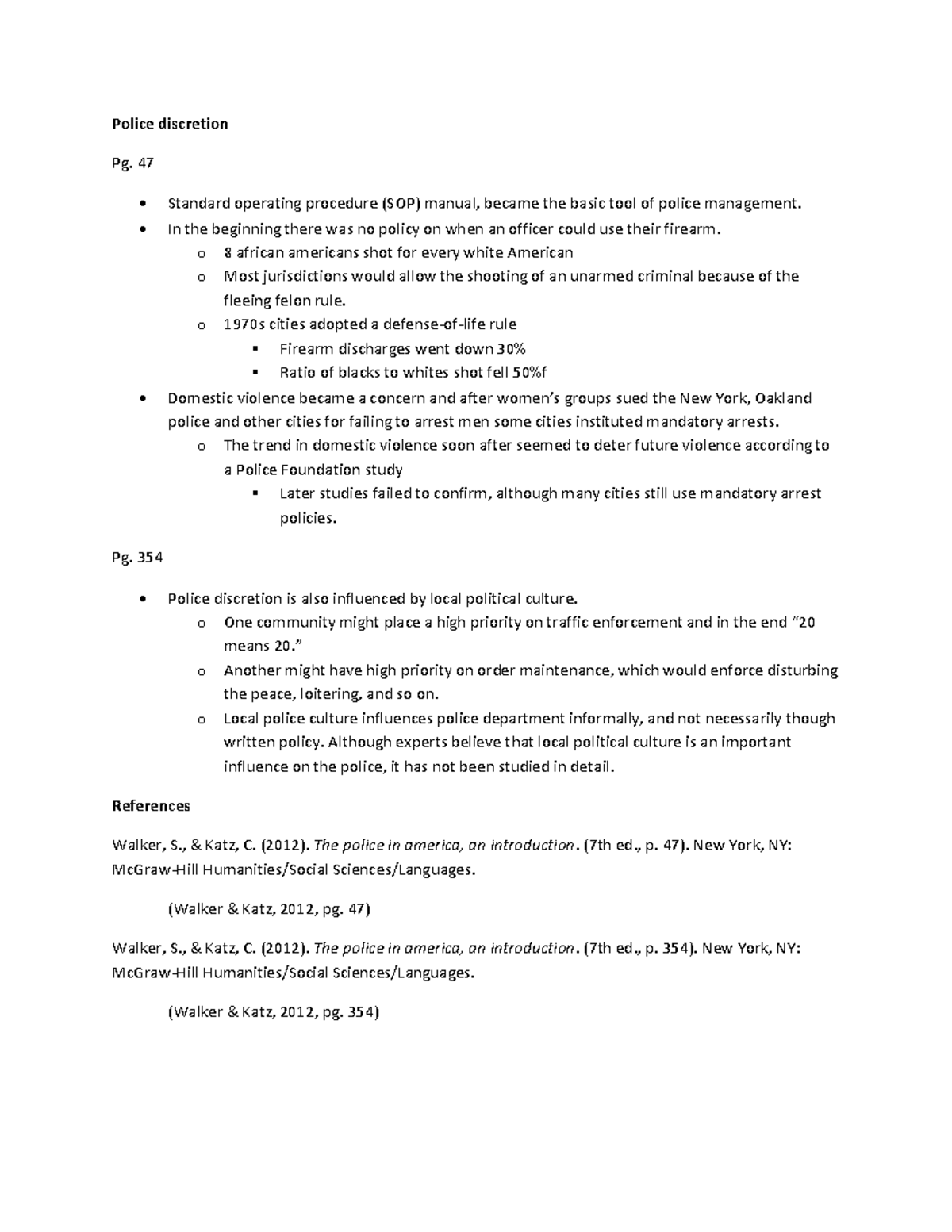 Police discretion notes - Police discretion Pg. 47 Standard operating ...