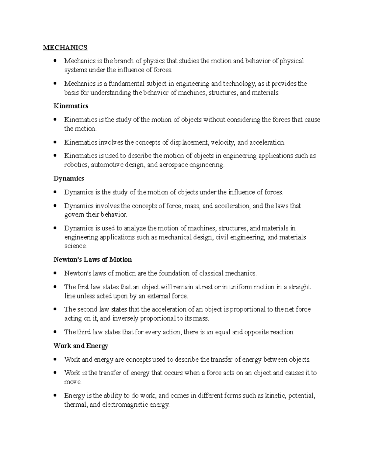 Mechanics Notes 1 - principles and applications of statics; equilibrium ...
