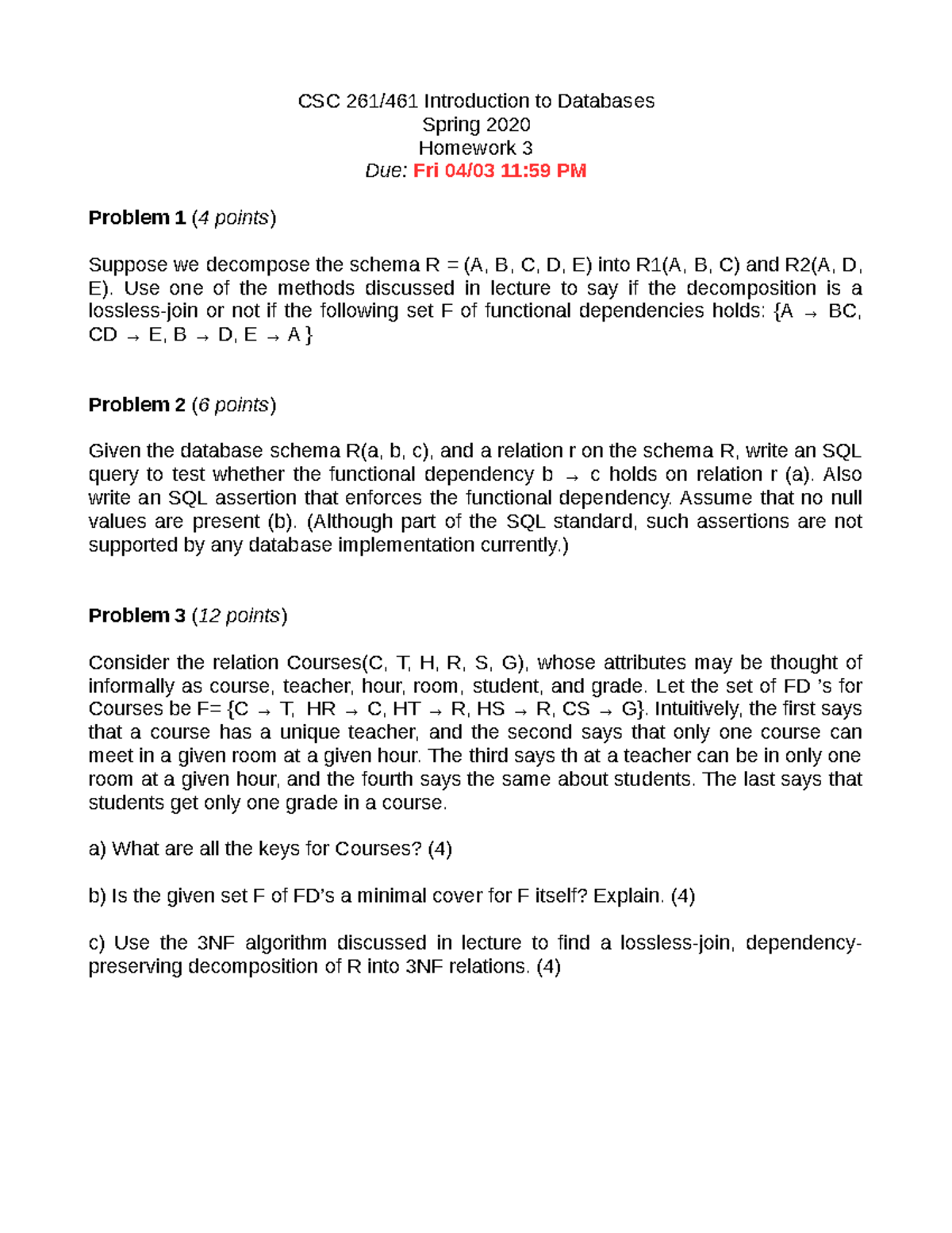Homework 3 w sol - CSC 261/461 Introduction to Databases Spring 2020 ...