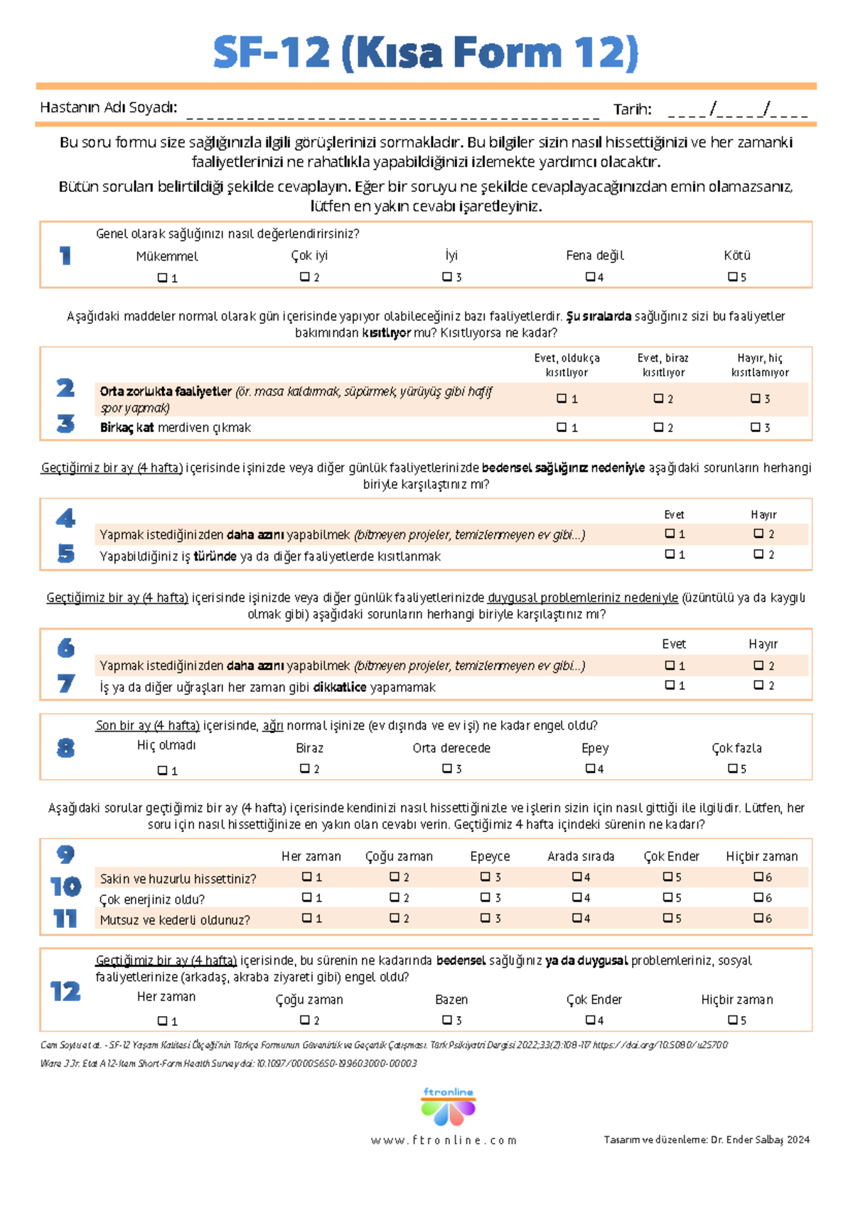SF 12 Hrqol Ölçeği ...