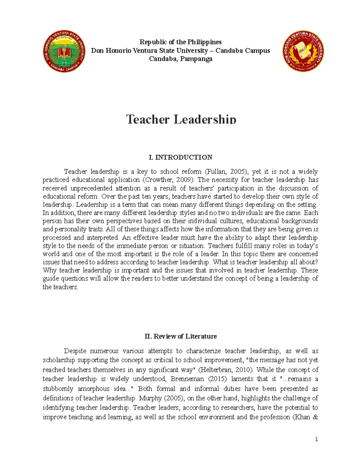 What is teacher leadership - Don Honorio Ventura State University ...