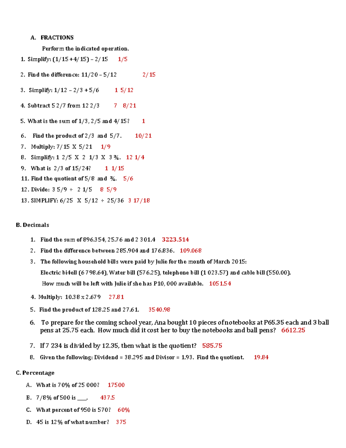 Homework 2-BM -Problem-solving - B. Decimals 4. Multiply: 10 x 2 27. 5 ...