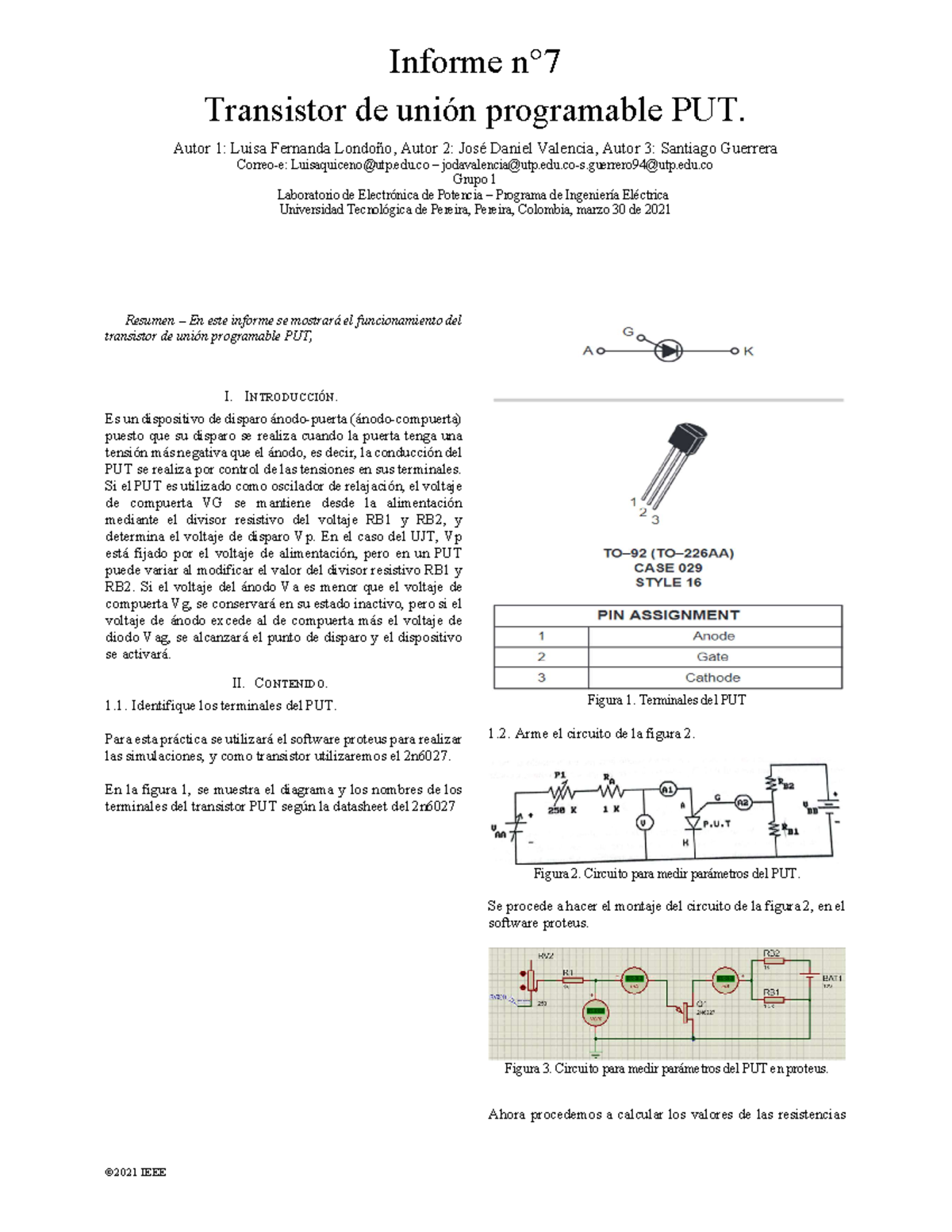 PUT - practica 6 - ©2021 IEEE Informe n° Transistor de unión ...