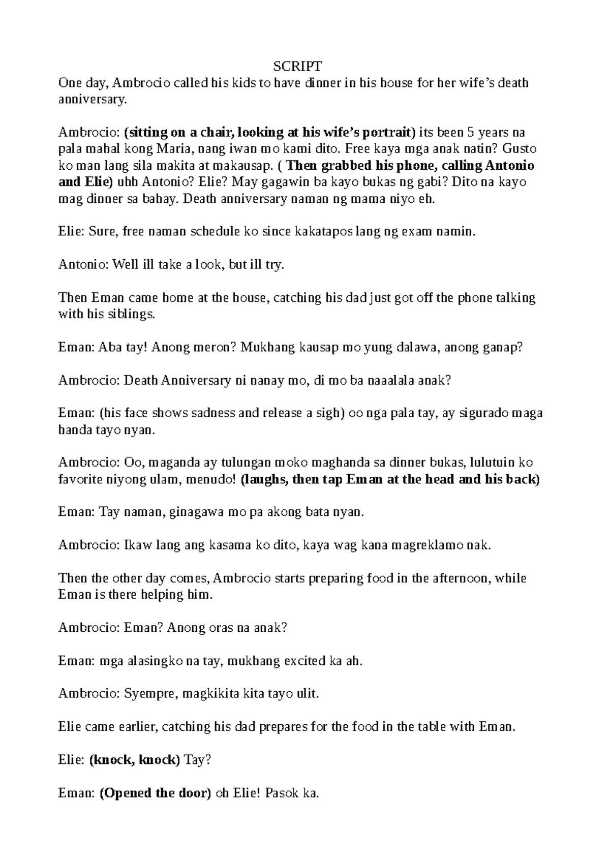 Script in ROLEPLAY (7 SUNDAYS CONCEPT) - SCRIPT One day, Ambrocio ...