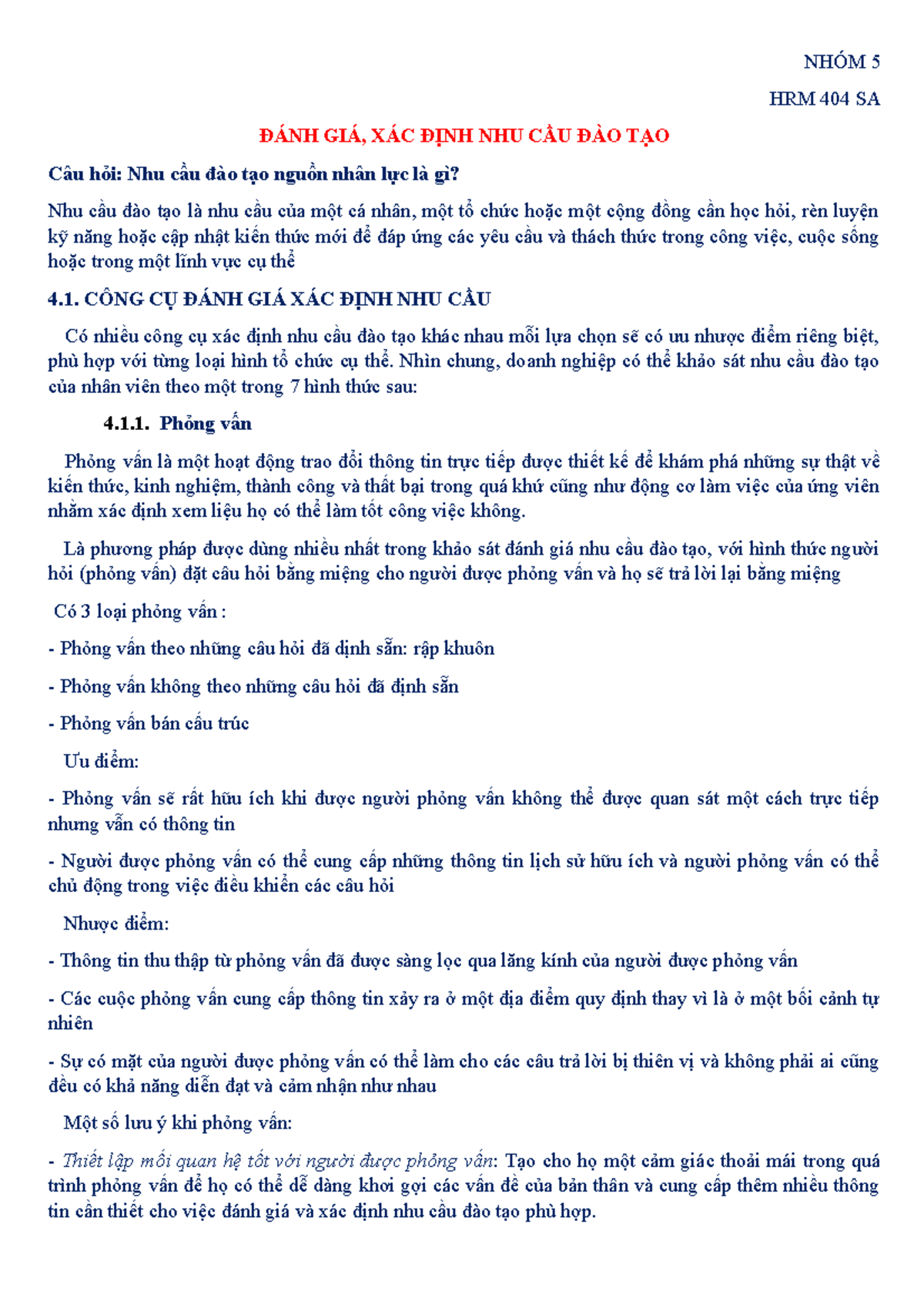 ĐÀO-TẠO-VÀ-PHÁT-TRIỂN - NHÓM 5 HRM 404 SA ĐÁNH GIÁ, XÁC ĐỊNH NHU CẦU ...