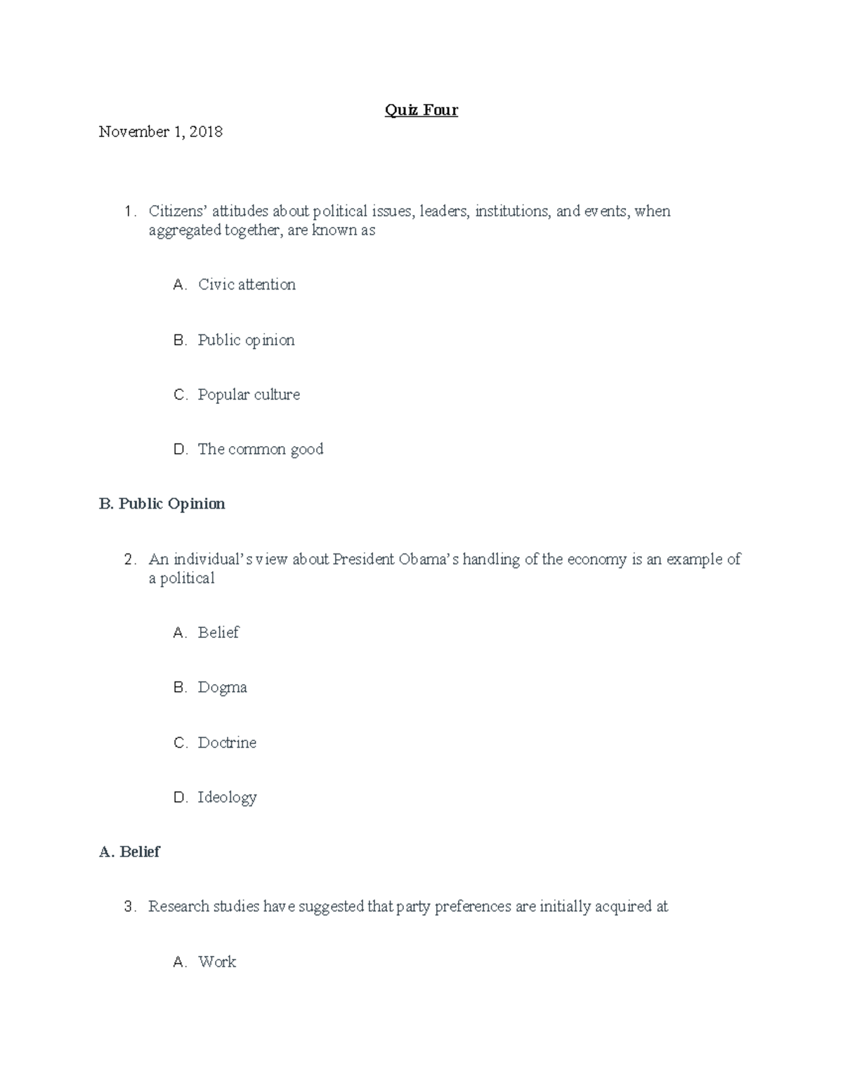 Quiz Four - Mandatory quiz four about political views, beliefs, public ...