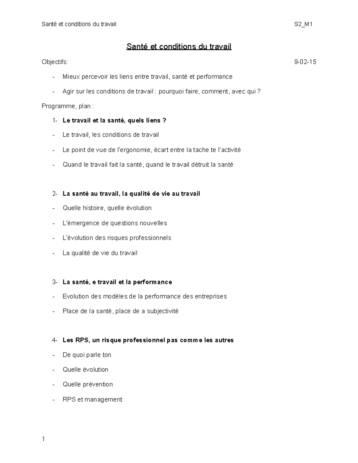 S8 Santé et conditions du travail - Warning: TT: undefined function: 32 Santé et conditions du ...