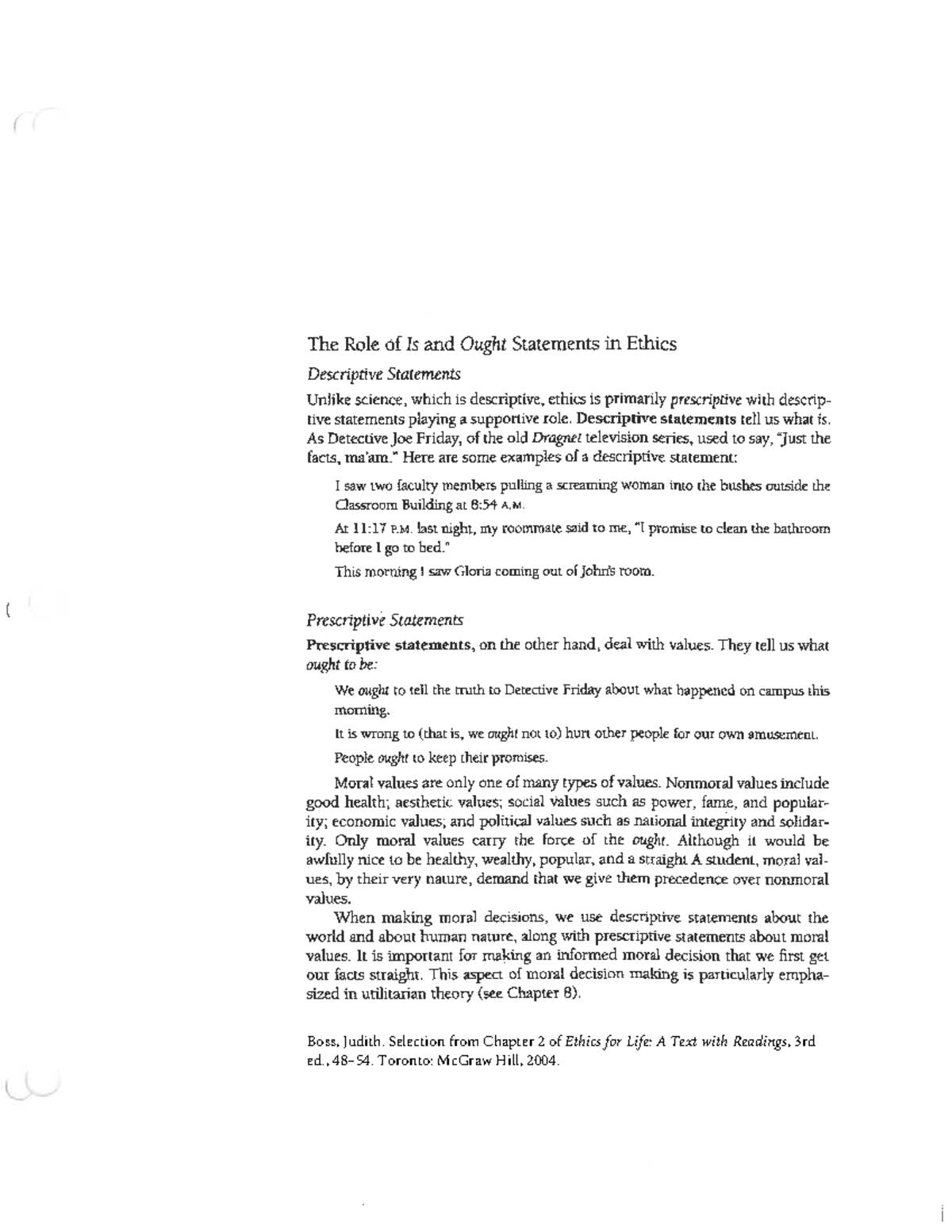 Judith Boss - PHIL 333 - Boss, Judith. Selection from Chapter 2 of ...