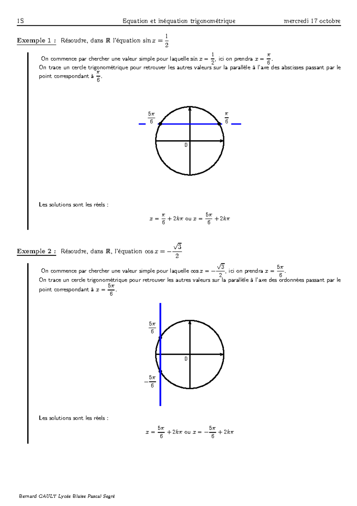 11 equat ineq trigo - 1S Equation et inéquation trigonométrique ...