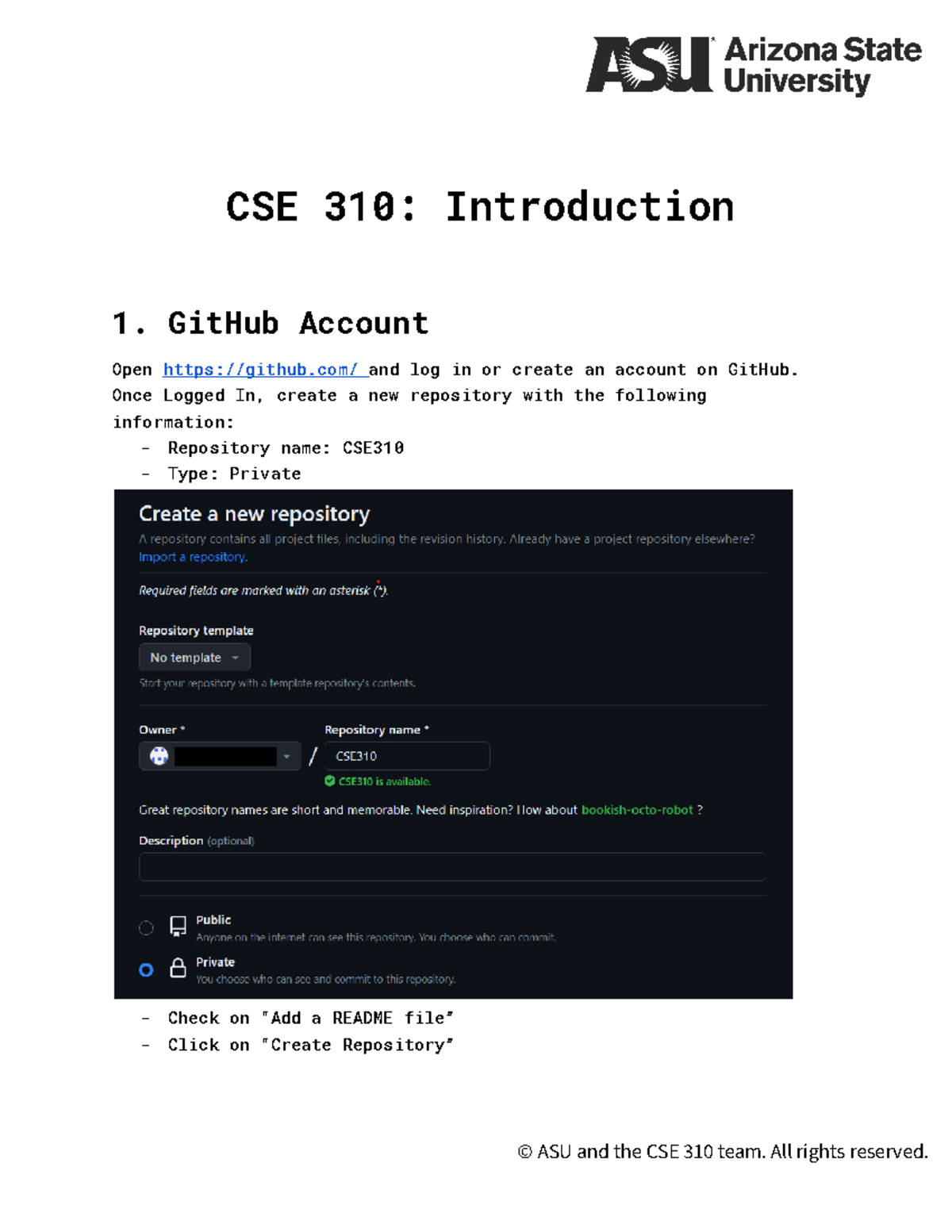 Recitation 1 - practice - CSE 310: Introduction 1. GitHub Account Open github/ and log in or ...