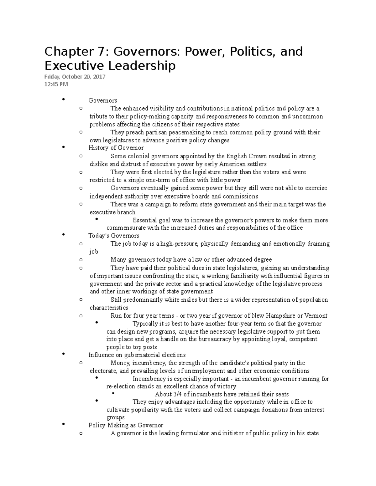 Chapter 7 Governors Power, Politics, and Executive Leadership - Studocu