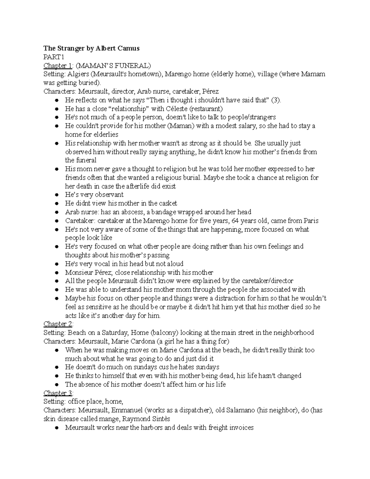 REL 205-01 THE Stranger Notes - The Stranger by Albert Camus PART ...