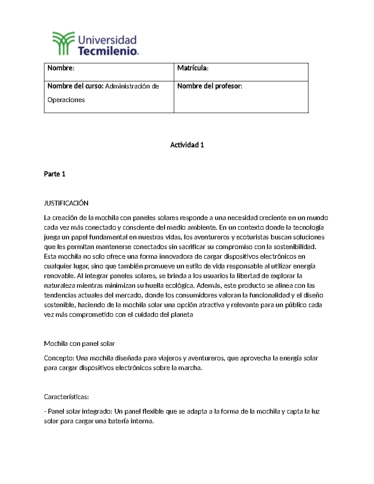 Actividad 1 - Administracion de Operaciones - 2 - Nombre: Matrícula: Nombre del curso: - Studocu