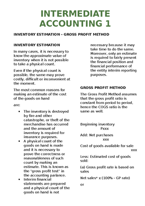 Intermediate Accounting 1 - INTERMEDIATE ACCOUNTING 1 LOWER OF COST AND ...