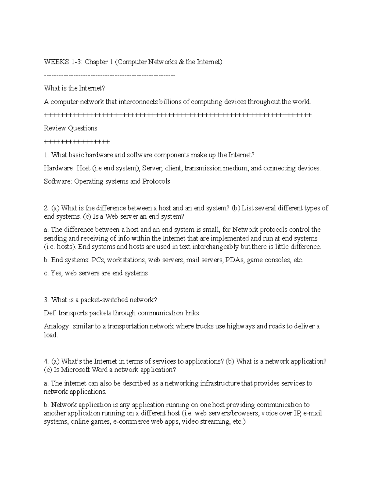 Computer Networks and the Internet - WEEKS 1-3: Chapter 1 (Computer ...