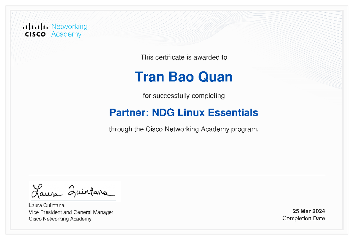 Partner- NDG Linux Essentials certificate quantb-22git-vku-udn-vn ...