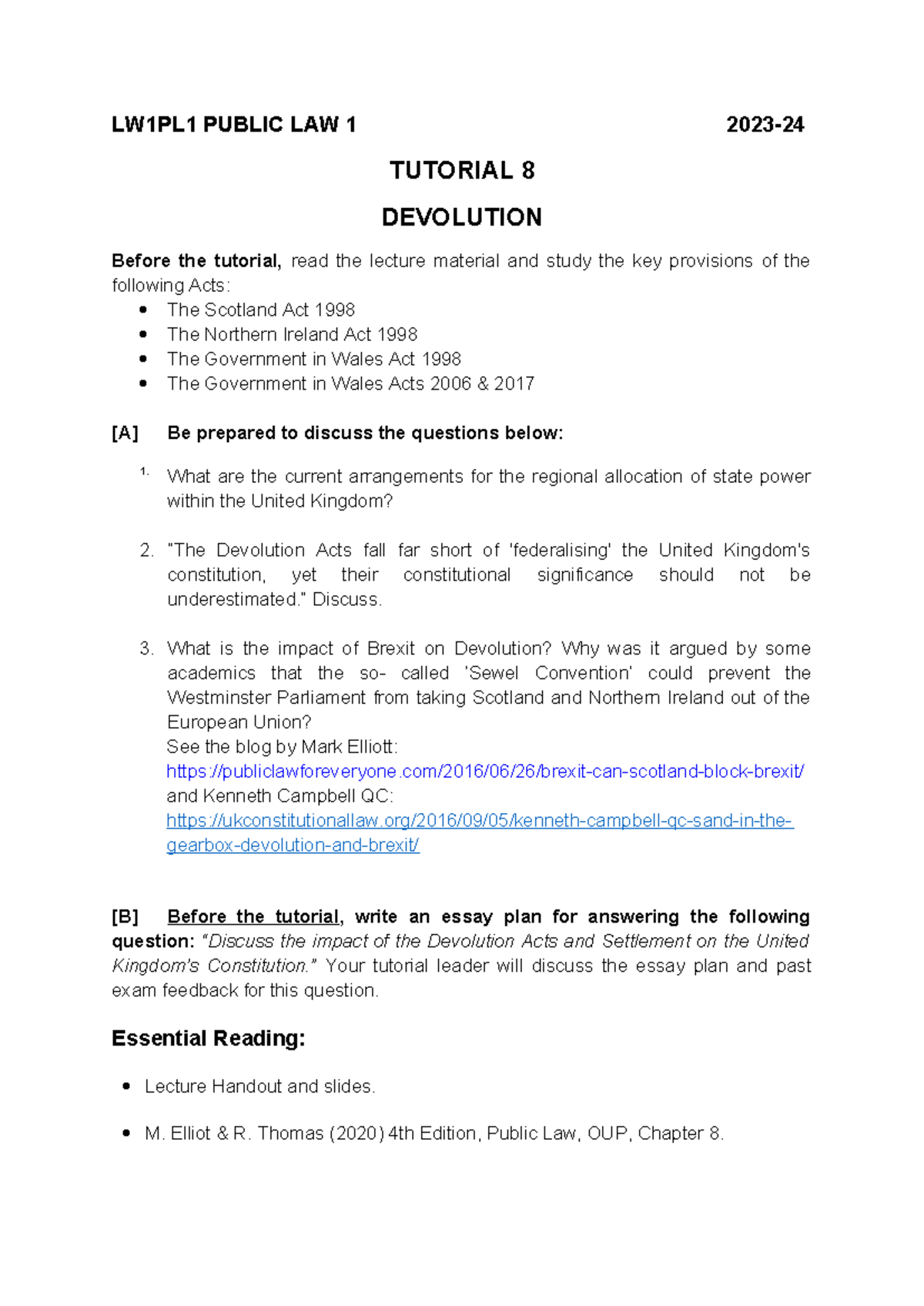 Tutorial 8 Devolution Lw1pl1 Public Law 1 2023 Tutorial 8 Devolution Before The Tutorial