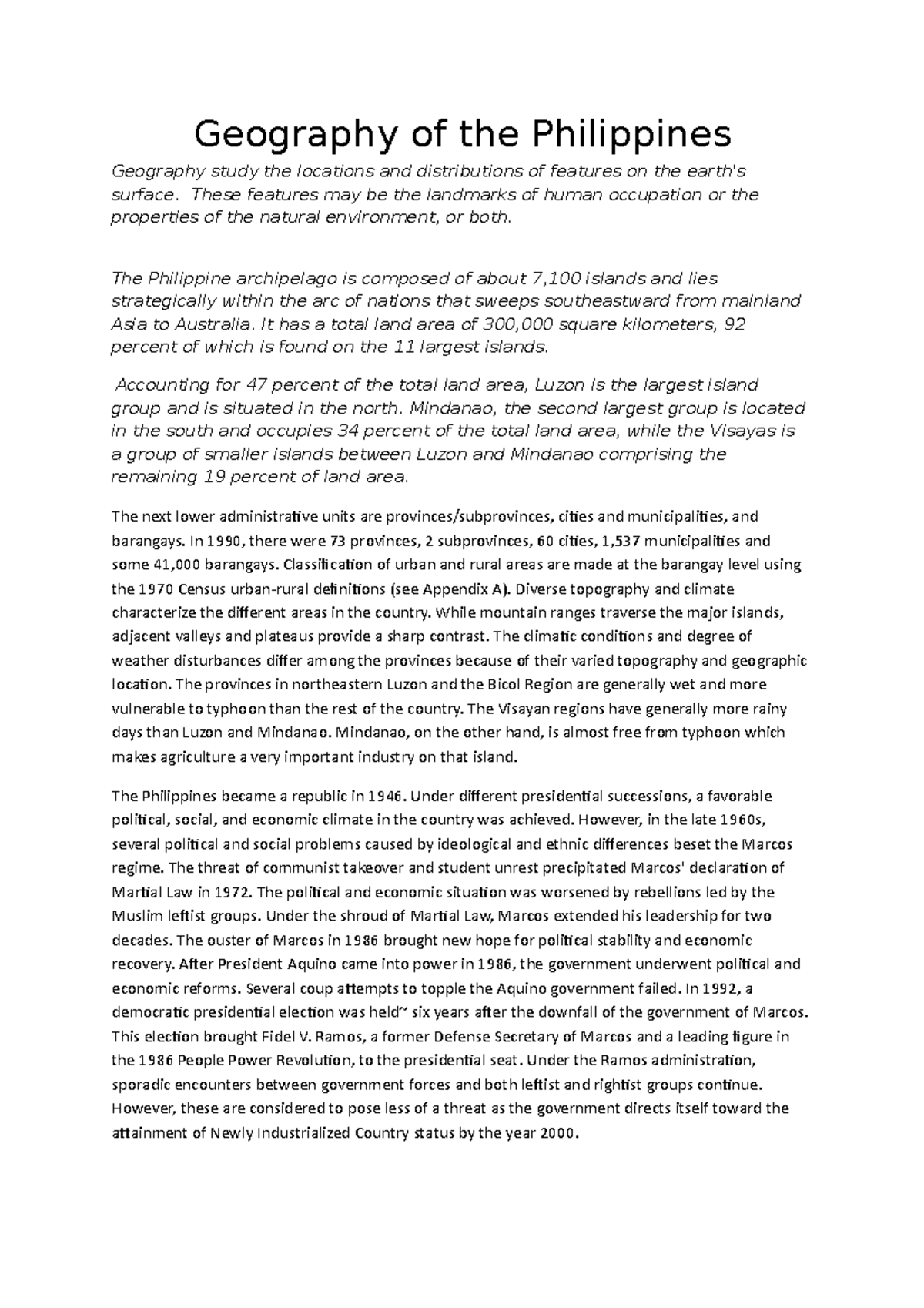 Geography of the Philippines - Geography of the Philippines Geography ...