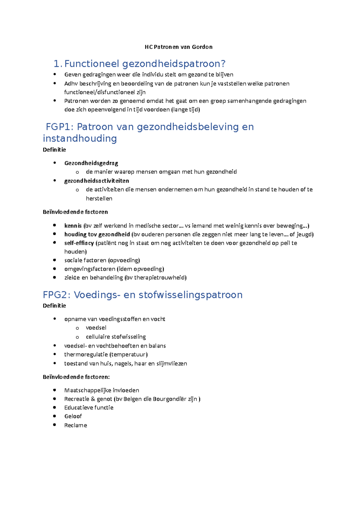 HC 2 Patronen van Gordon - Functioneel gezondheidspatroon? Geven ...