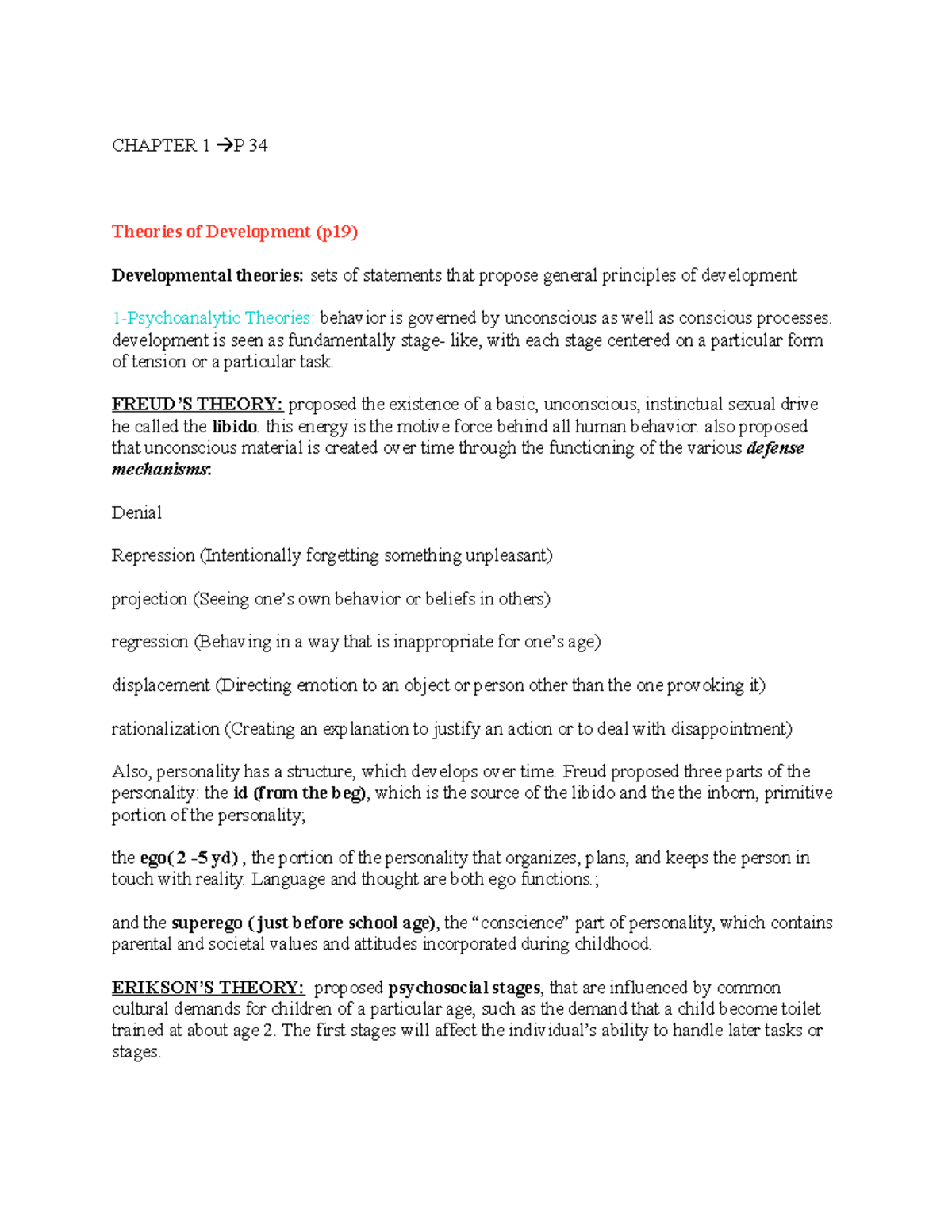 intro to psychology child psychology chap 1367 Notes - CHAPTER 1 P 34 ...