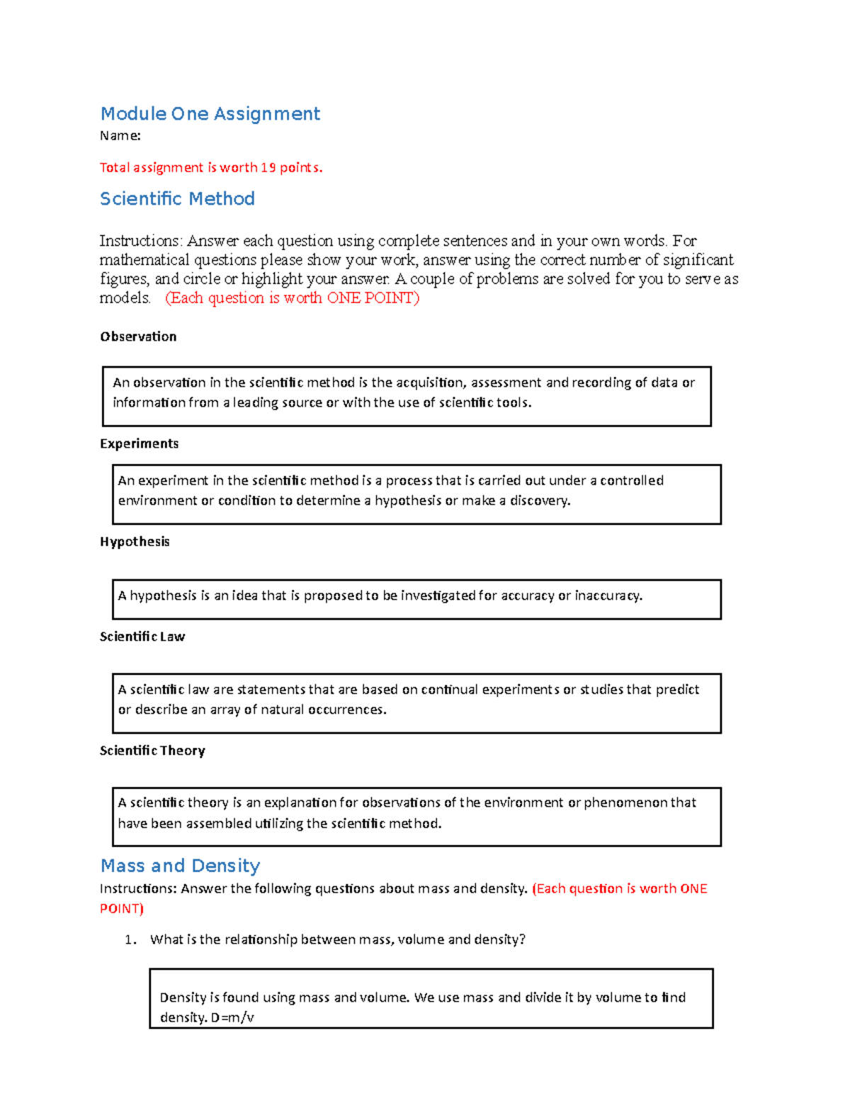 NPhillips Module 01Assignment 081821 - Module One Assignment Name: Total assignment is worth 19 ...