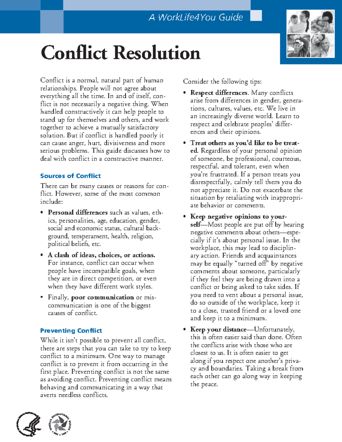 2. Conflict Resolution Handout Guide - A WorkLife4You Guide Conflict is ...