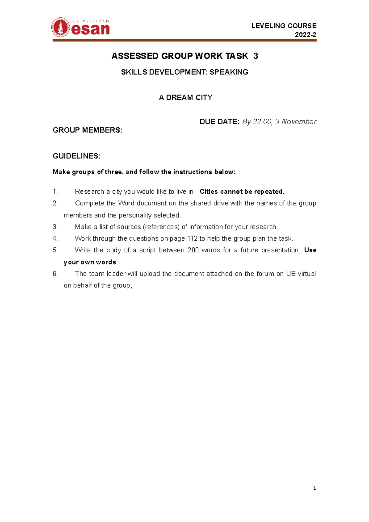 Pariona Julca Huayhua Script - 2022- ASSESSED GROUP WORK TASK 3 SKILLS DEVELOPMENT: SPEAKING A ...