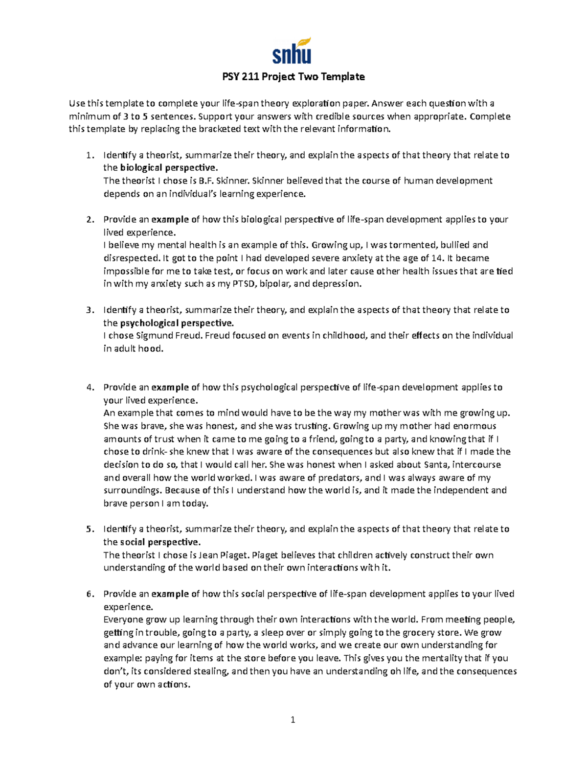 PSY 211 Project Two Template - PSY 211 Project Two Template Use this template to complete your ...