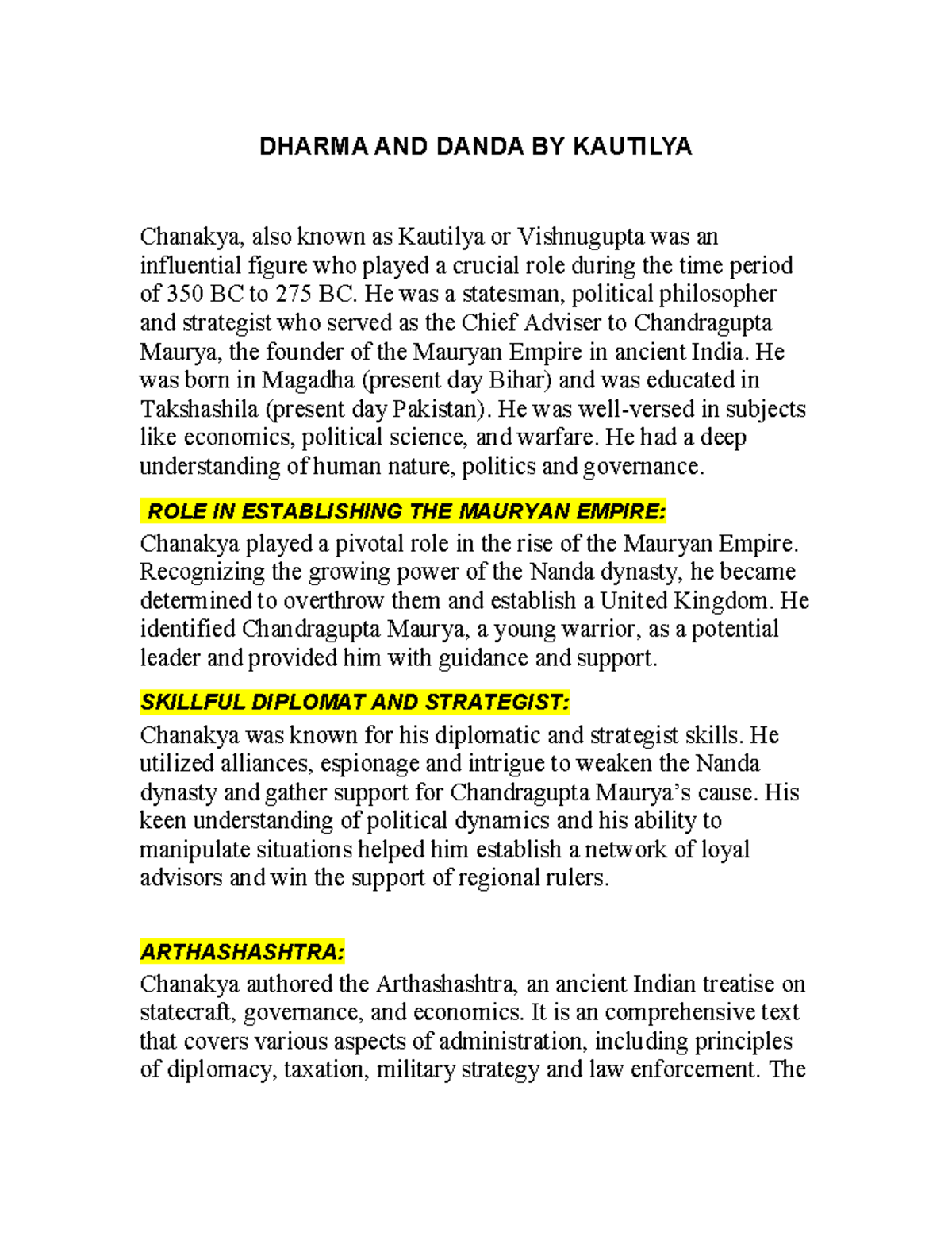 Dharma AND Danda BY Kautilya - DHARMA AND DANDA BY KAUTILYA Chanakya ...