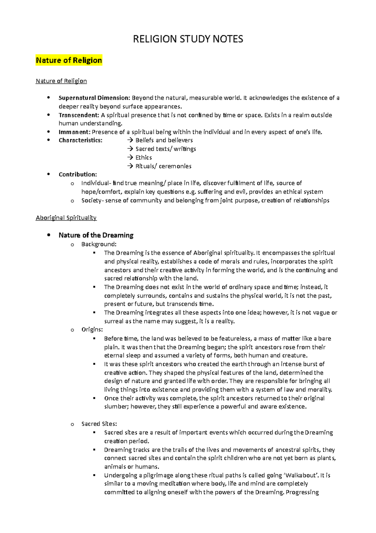 Notes on Nature of Religion, Buddhism, Christianity and Judaism ...