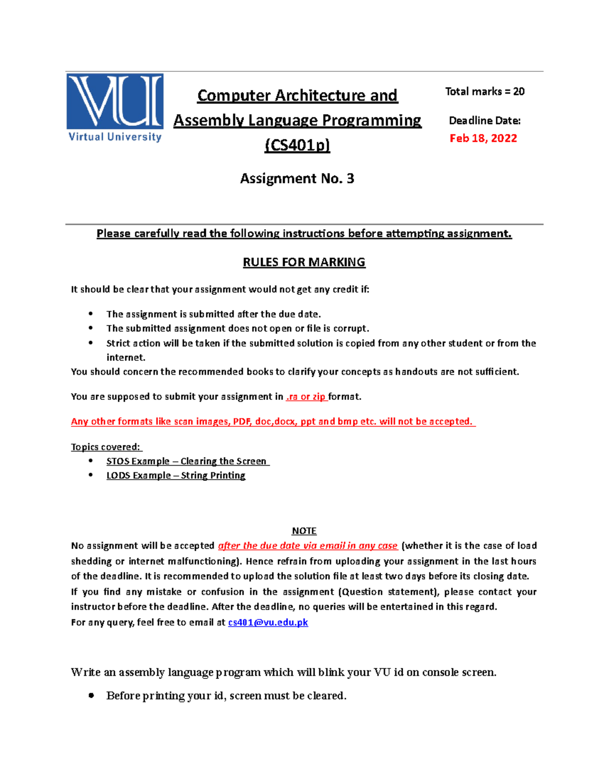 Fall 2021 CS401P 3 for all - Computer Architecture and Assembly Language Programming (CS401p ...