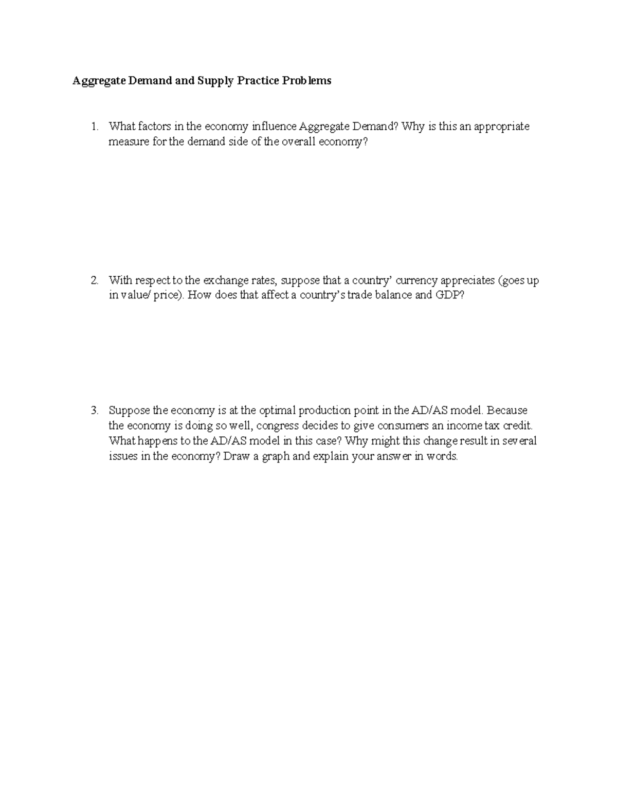 Aggregate Demand and Supply Practice Problems - How does that affect a ...