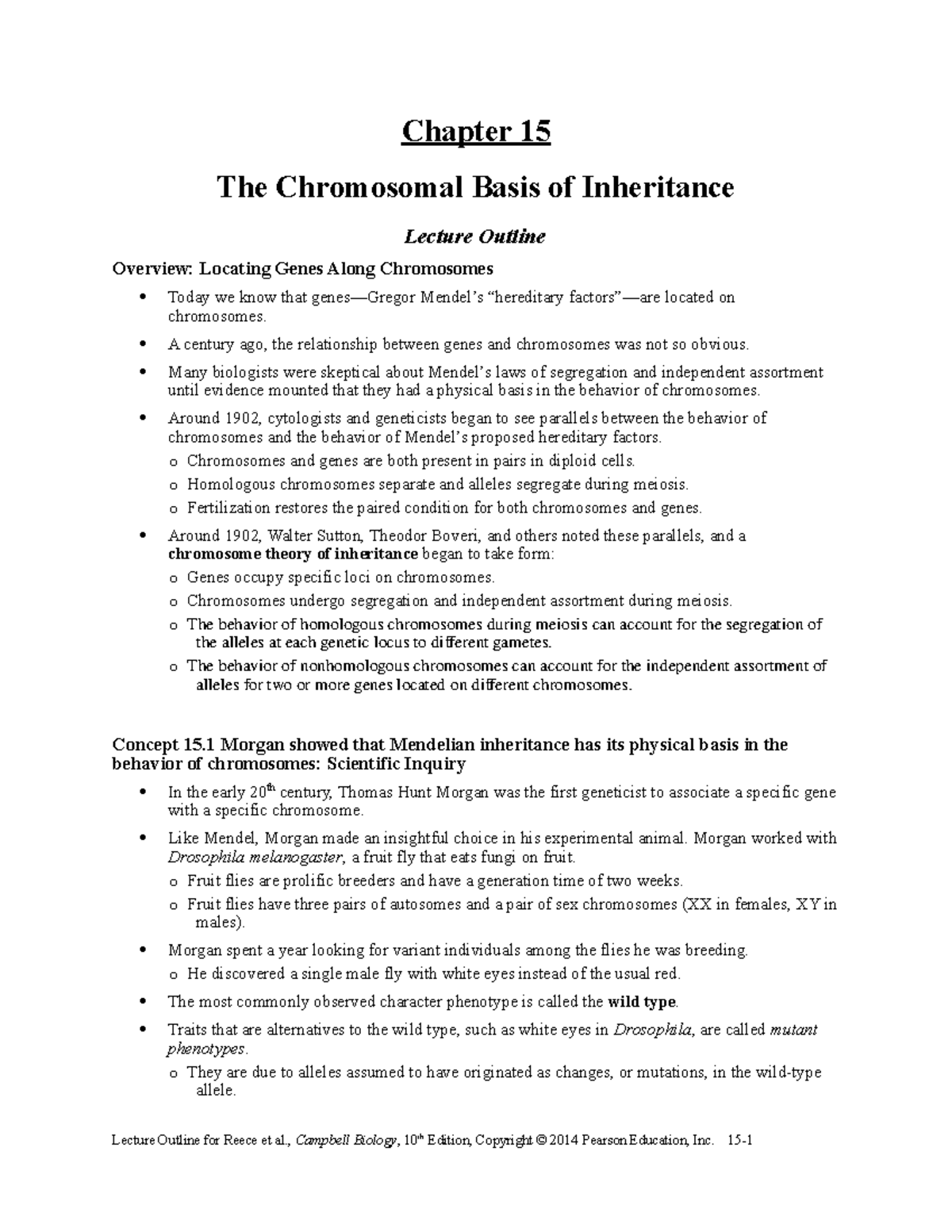 Reece 10e Lecture Ch15 - Chapter 15 The Chromosomal Basis of ...