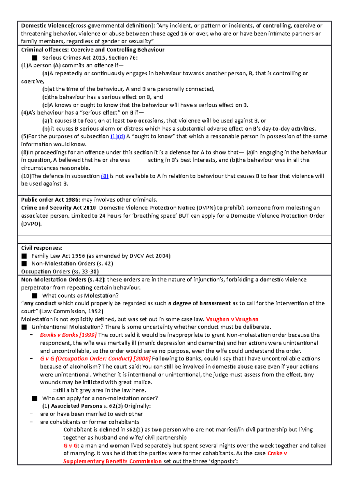 4domestic Violence Lecture Note And A Summarised Structure For Problem Question Domestic