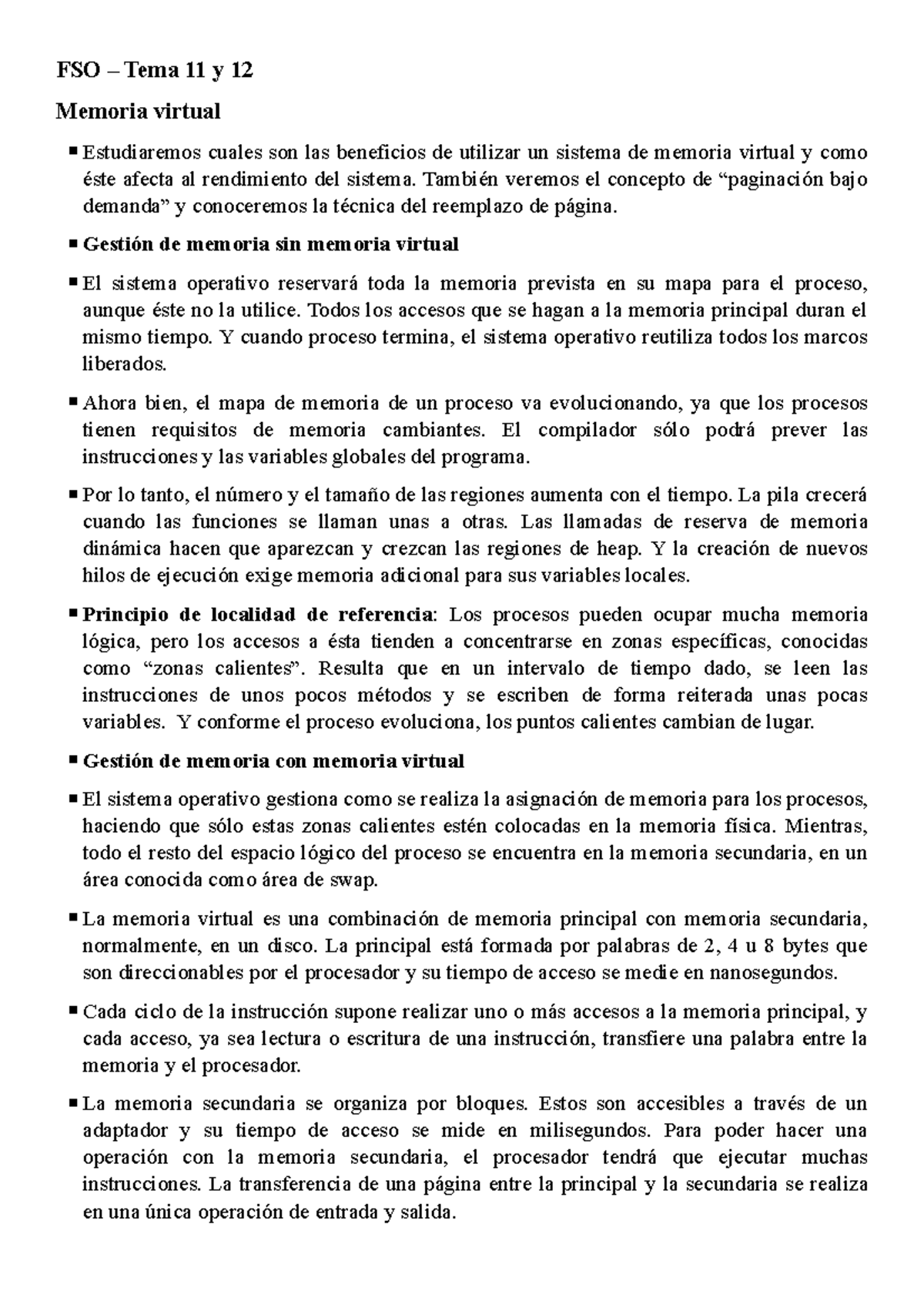 FSO - Tema 11 y 12 - Fundamentos de sistemas operativos - UPV - Studocu