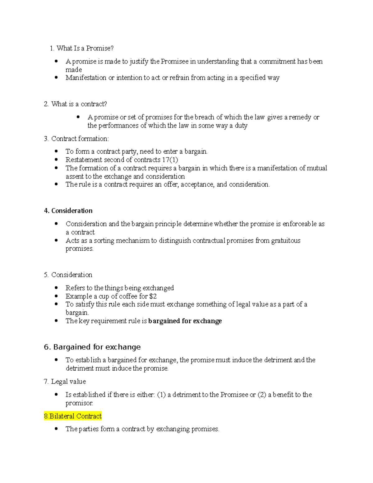 Consideration Outline - 1. What Is a Promise? A promise is made to justify the Promisee in - Studocu