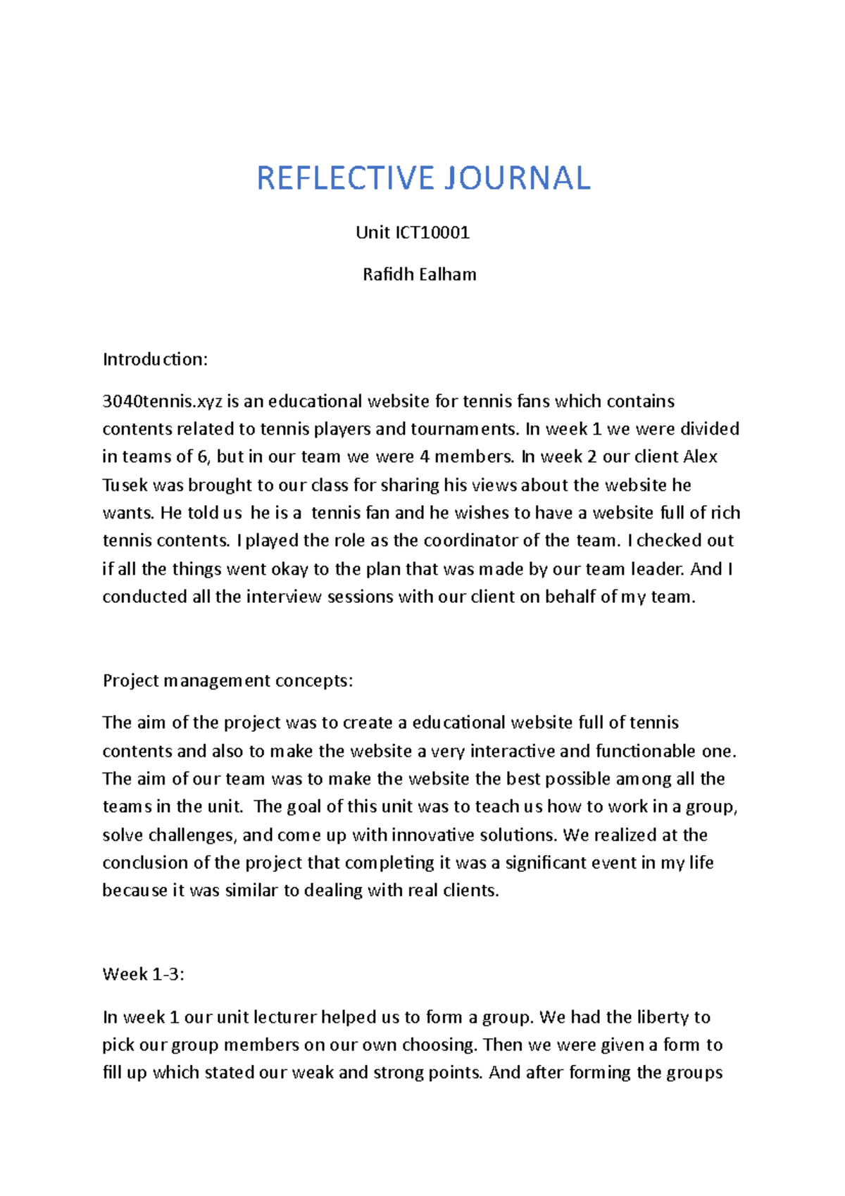 ICT reflective journal - ICT10001 - Swinburne - Studocu