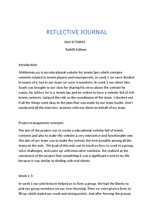 Reflective journal - Problem Solving with ICT-ICT Reflective Journal ...