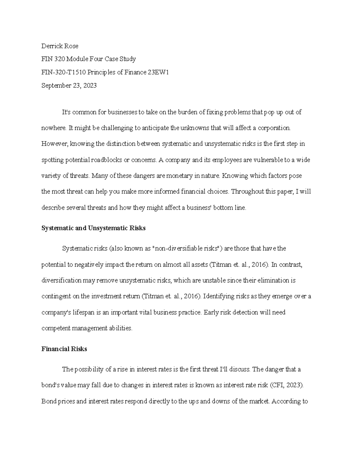 FIN 320 Module Four Case Study - Derrick Rose FIN 320 Module Four Case ...